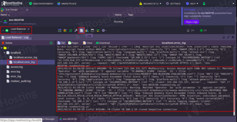 How to Enable ModSecurity Web Application Firewall inside NGINX Server on the RoseHosting Cloud ...