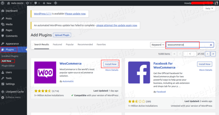 How to Install and deploy a WooCommerce website on RoseHosting Cloud